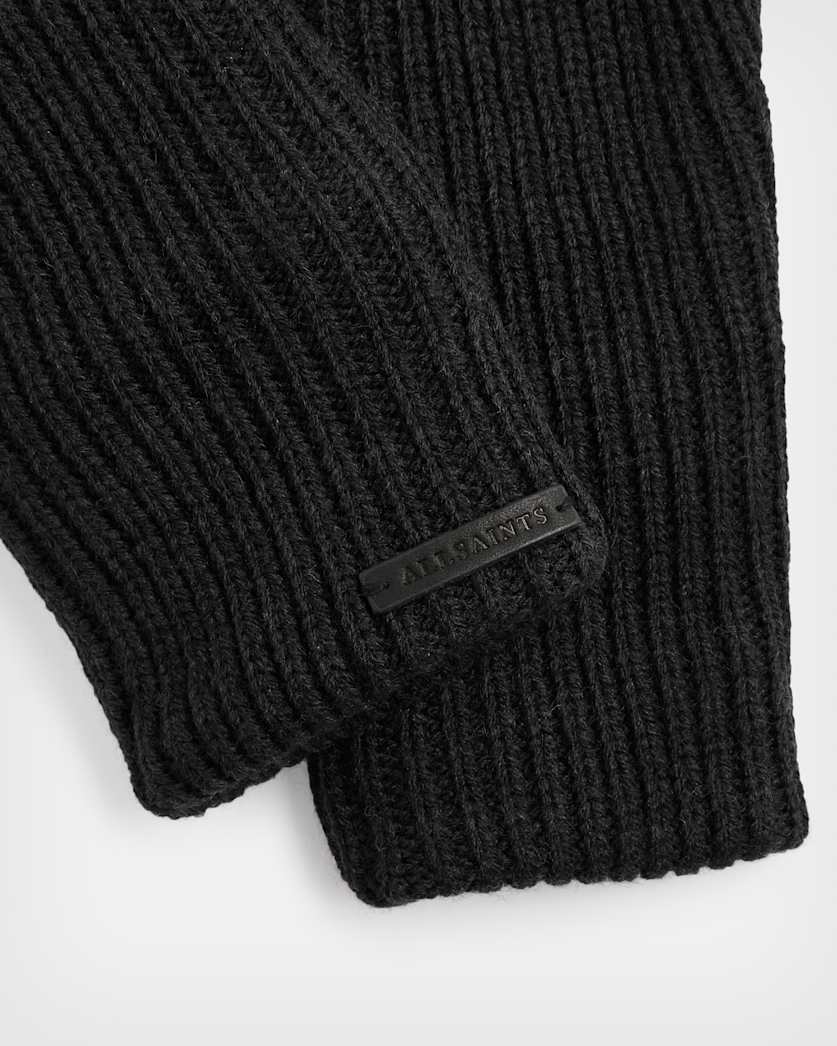 Zoya Knitted Cuff Leather Gloves Black | ALLSAINTS